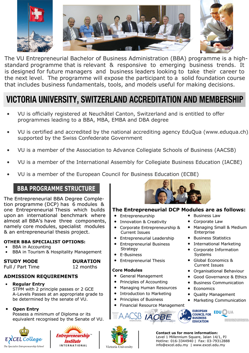 Diploma or Bachelor of Business Administration Course in Malaysia